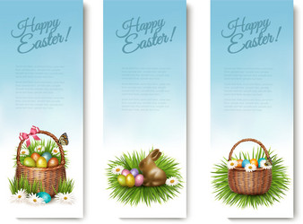 Boy are playing with three rabbits Royalty Free Vector Image