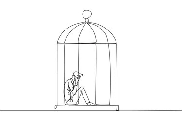 Continuous one line drawing businessman trapped Vector Image