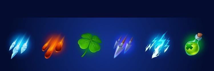 Magic spells and game skills icons Royalty Free Vector Image