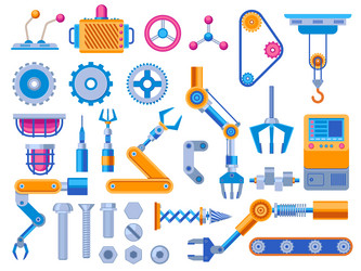 Parts of mechanism and robots flat icons Vector Image