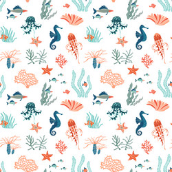 Marine life flat seamless pattern background Vector Image