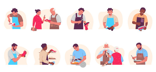 Shoe maker isometric set Royalty Free Vector Image