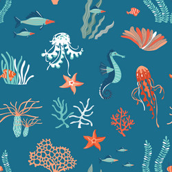 Magic seamless pattern underwater animals Vector Image