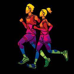 Group of people running together man and woman run