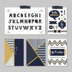 Golden and navy blue happy birthday mini cards set