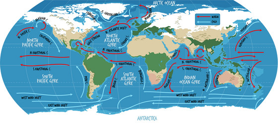 Ocean Currents World Map – Royalty-Free Vector | VectorStock
