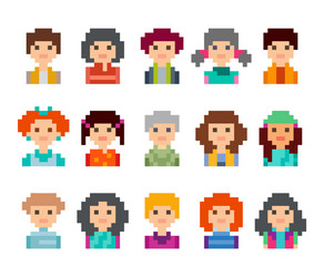 Pixel art style cartoon faces set Royalty Free Vector Image