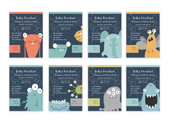 Baby shampoo package label designs with cute Vector Image