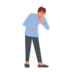 Sick vomiting man is standing character suffering Vector Image