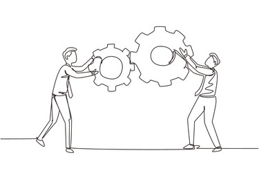 Continuous one line drawing teamwork cooperation Vector Image