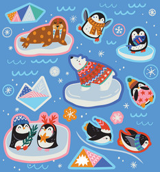 Collection of cute cartoon stickers with winter Vector Image