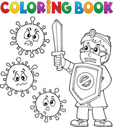 Coloring book doctor fighting virus 2 Royalty Free Vector