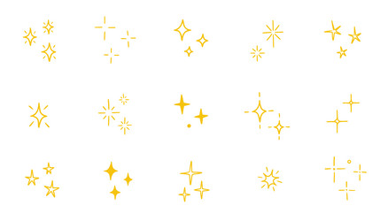 Hand drawn gold star sparkle shine of doodle set Vector Image