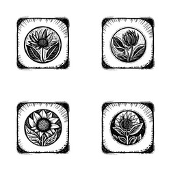 Nordic linocut floral in rustic frame motif Vector Image