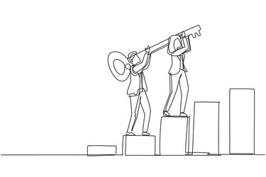 Continuous one line drawing teamwork key Vector Image