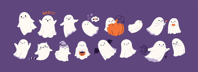 Halloween ghost set cute Royalty Free Vector Image