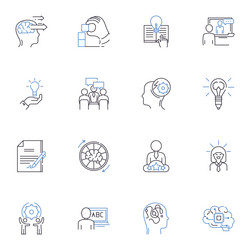 Concern line icons collection anxiety Royalty Free Vector