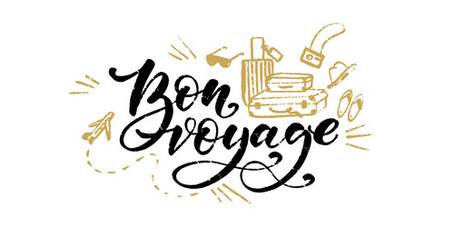 Hand drawn lettering bon voyage word Royalty Free Vector