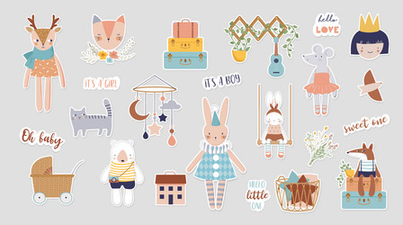 Trendy baby and children icons stickers tattoos Vector Image