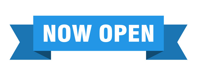 Now open banner template ribbon label sign sticker