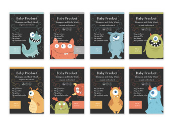 Baby shampoo package label designs with cute Vector Image