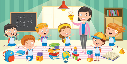 Students with their teacher Royalty Free Vector Image