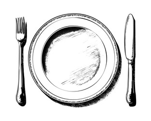 A realistic hand-drawn sketch of an empty plate Vector Image