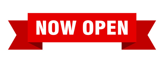 Now open banner template ribbon label sign sticker
