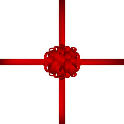 Red gift ribbon with round rosette bow realistic Vector Image