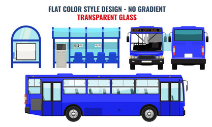 City bus and stop side front back view Royalty Free Vector