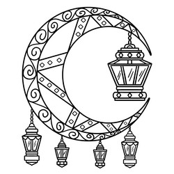 Ramadan crescent moon with star isolated coloring Vector Image
