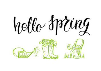 Spring lettering and flowers Royalty Free Vector Image
