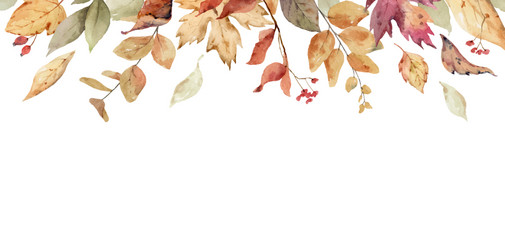 Watercolor banner with fall leaves Royalty Free Vector Image