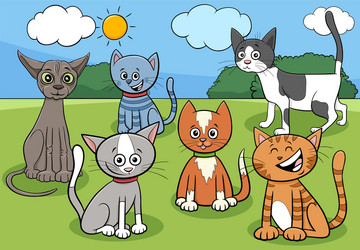 Cats and kittens animals group cartoon Royalty Free Vector