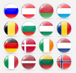 Set of popular country flags glossy round icon Vector Image