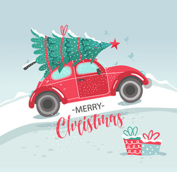 Christmas character santa flying in the car Vector Image