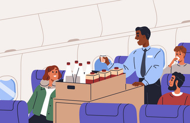 Steward during safety instructions in air plane Vector Image