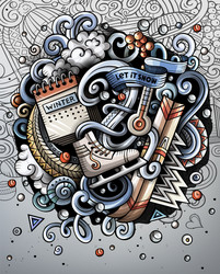 Cartoon hand drawn doodles winter poster design Vector Image