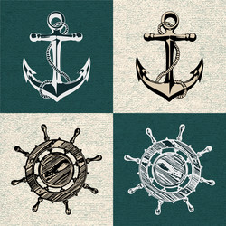 Anchor in ropes and ship wheel Royalty Free Vector Image