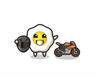 Cute fried chicken cartoon as a motorcycle racer Vector Image