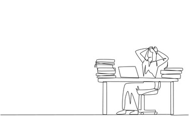 Single continuous line drawing sad arab Royalty Free Vector