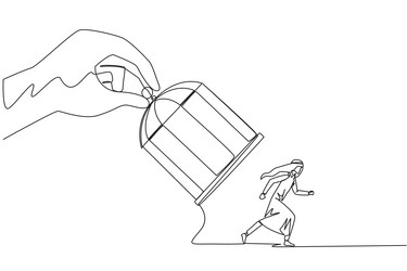 Continuous one line drawing big hand holds Vector Image