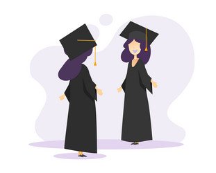 Graduation students women in gown and hats Vector Image