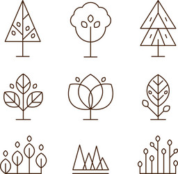 Collection of trees in linear style decorative Vector Image