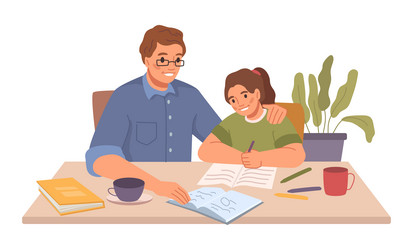 Dad helping teenager with homework Royalty Free Vector Image
