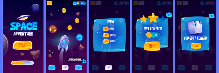 Space game app icons ui frames and cartoon gui Vector Image