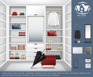 Realistic trendy wardrobe room poster Royalty Free Vector