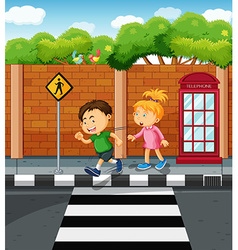 Kids crossing street Royalty Free Vector Image - VectorStock
