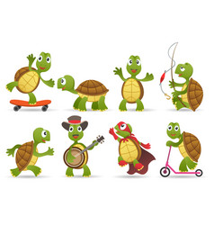 Cute green waving turtle Royalty Free Vector Image