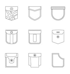 Pocket types icons set outline style Royalty Free Vector